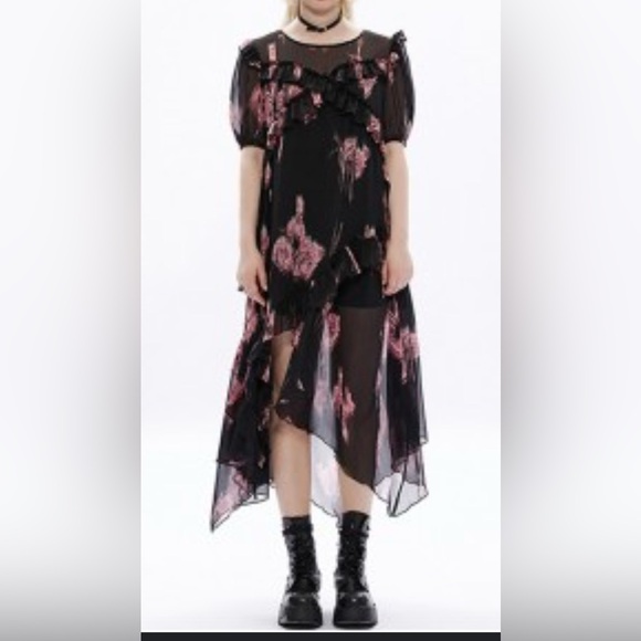 Punk Rave | Dresses | Punk Rave Black And Pink Floral Sheer Dress ...